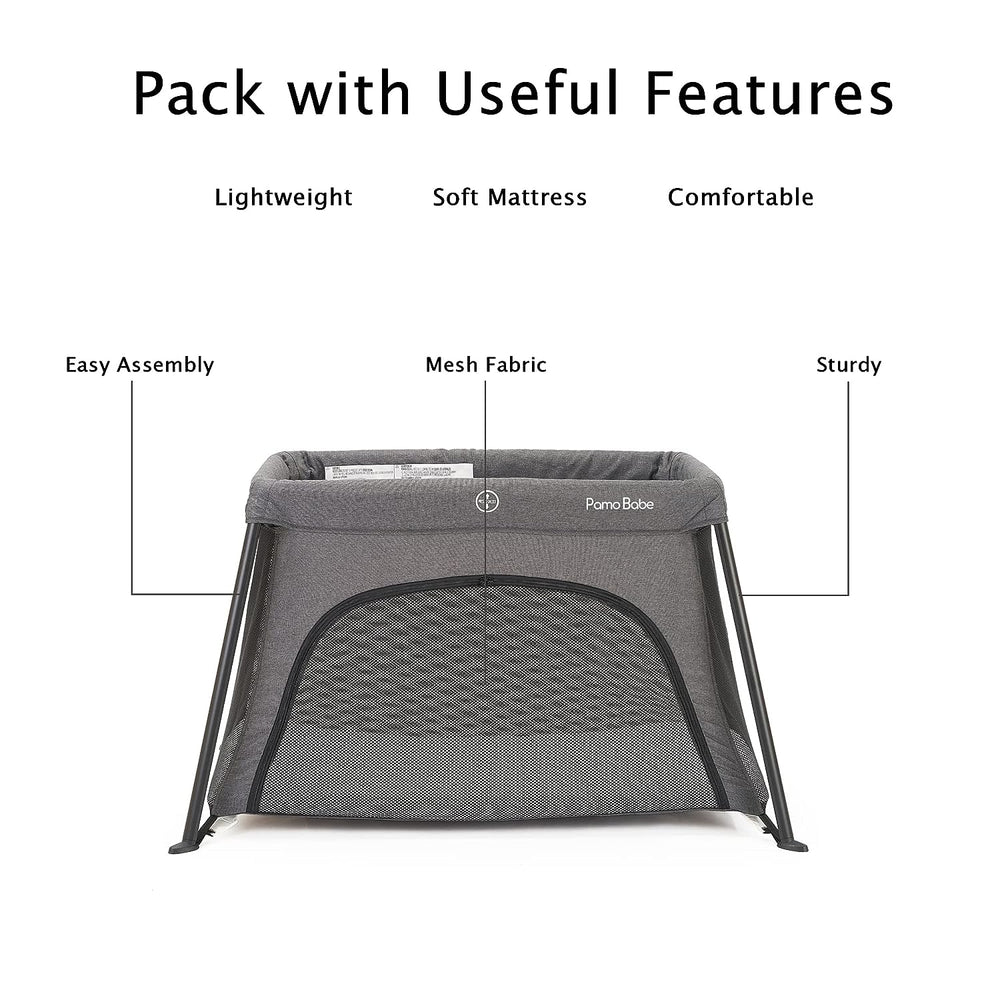 Pamo babe Lightweight Travel Crib, Portable and Easy to Carry Baby Pla