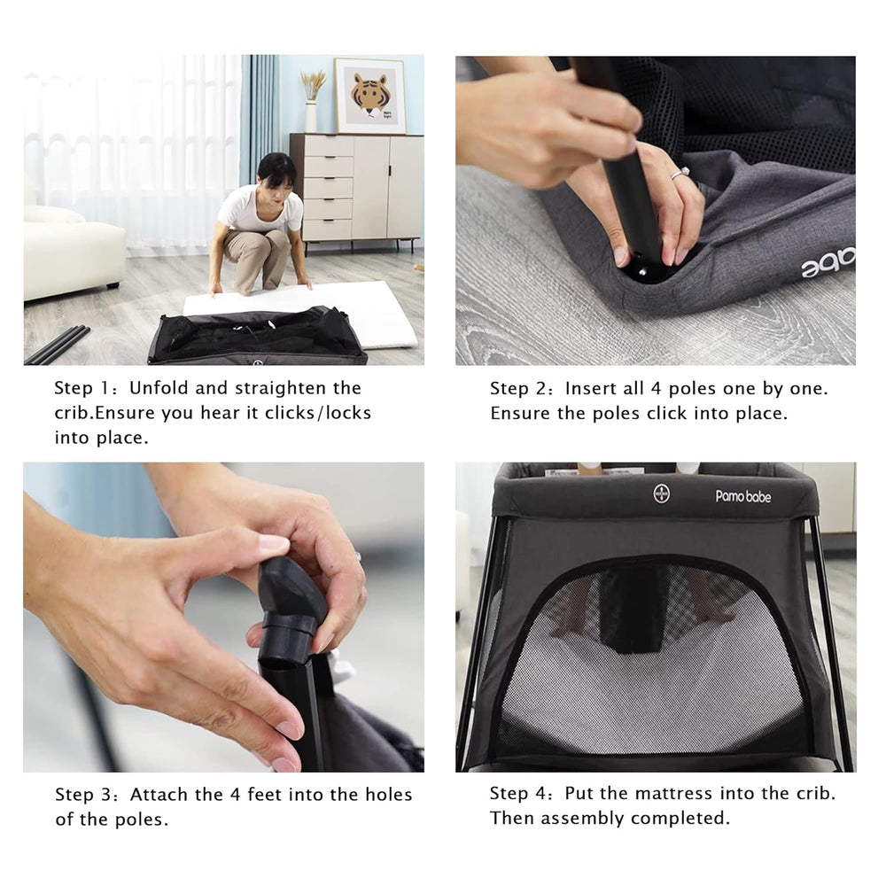 Pamo babe Lightweight Travel Crib, Portable and Easy to Carry Baby Pla