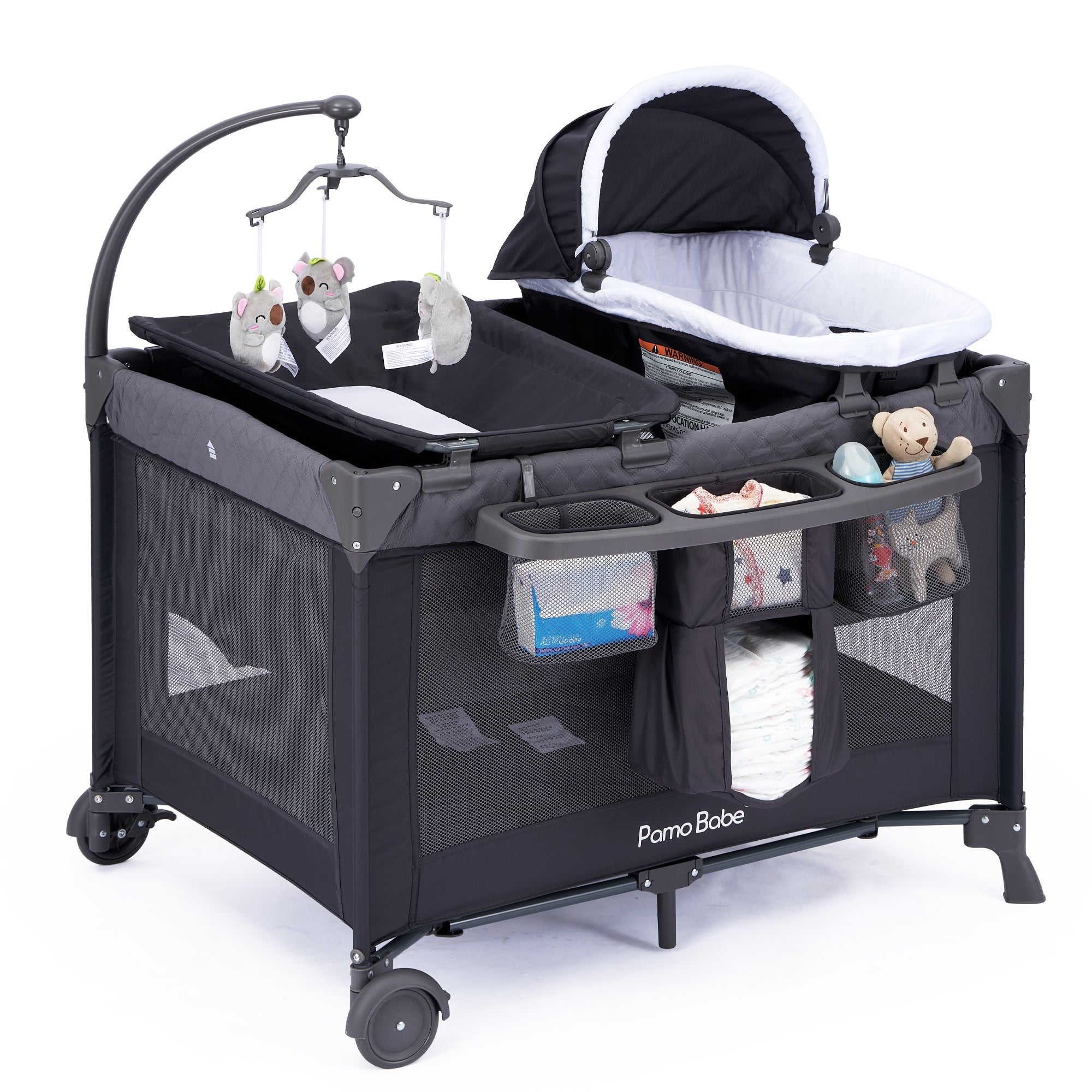 Pamo Babe Unisex Playard with Bassinet & Changing Table, Grey